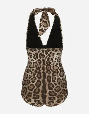 Dolce & Gabbana Animal Print Halterneck Swimsuit - Multicolor