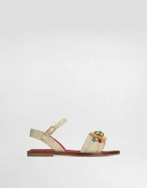 Dolce & Gabbana Raffia Sandals With Embroidery Shoes - Multicolor