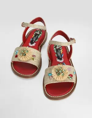 Dolce & Gabbana Raffia Sandals With Embroidery