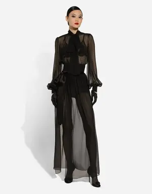 Dolce & Gabbana Long Silk Chiffon Belted Skirt
