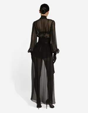 Dolce & Gabbana Long Silk Chiffon Belted Skirt