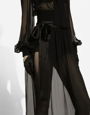 Dolce & Gabbana Long Silk Chiffon Belted Skirt