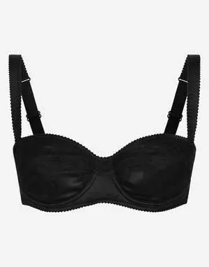 Dolce & Gabbana Semi-padded Satin Balconette Bra With Lace Underwear Silk - Black