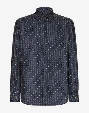 Dolce & Gabbana Silk Martini-fit Shirt With Tie Print Shirts - Blue