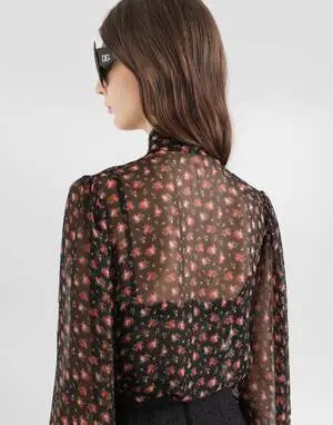 Dolce & Gabbana Rose-print Chiffon Top With Bow Detail