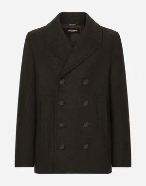 Dolce & Gabbana Double-breasted Wool Pea Coat With Branded Tag Coats And Jackets Gray Wool - Grey