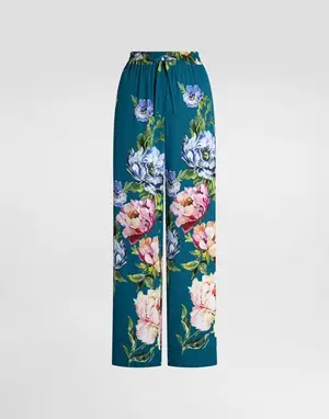 Dolce & Gabbana Peony-print Silk Vanity Trousers Collection