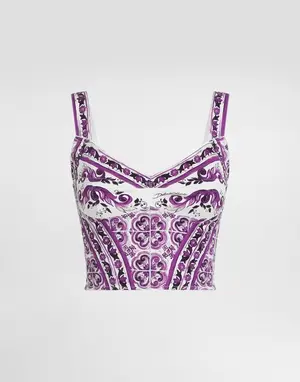 Dolce & Gabbana Majolica-print Charmeuse Bustier Top Shirts And Tops Silk - Multicolor