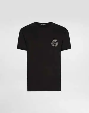 Dolce & Gabbana Cotton T-shirt With Heraldic Patch T-shirts And Polos - Black
