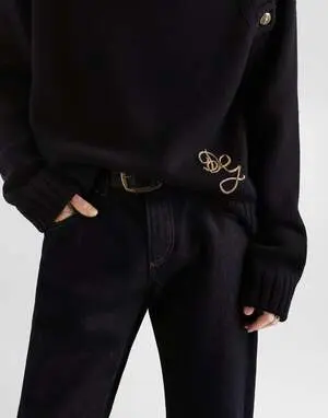 Dolce & Gabbana Smooth Knit Turtleneck With Logo Sweaters And Cardigans