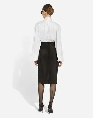Dolce & Gabbana Pinstriped Wool Blend Pencil Skirt