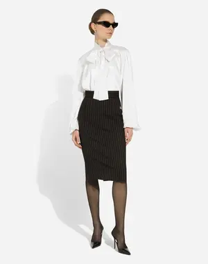 Dolce & Gabbana Pinstriped Wool Blend Pencil Skirt