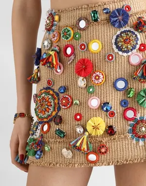 Dolce & Gabbana Raffia Miniskirt With Applications Skirts