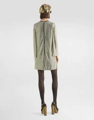Dolce & Gabbana Crystal Mesh Long-sleeve Dress