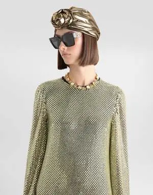 Dolce & Gabbana Crystal Mesh Long-sleeve Dress