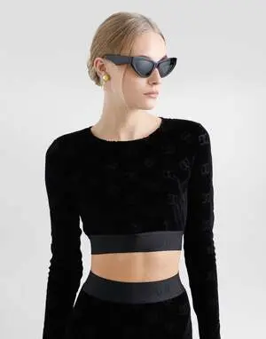Dolce & Gabbana Cotton Chenille Crop Top With Jacquard Dg Logo