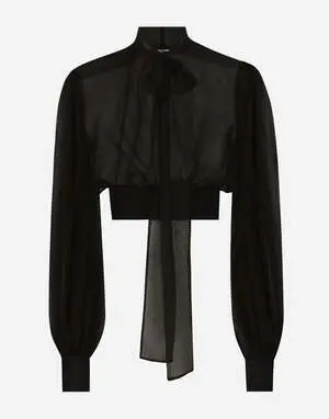 Dolce & Gabbana Short Silk Chiffon Pussy-bow Blouse Shirts And Tops Silk - Black