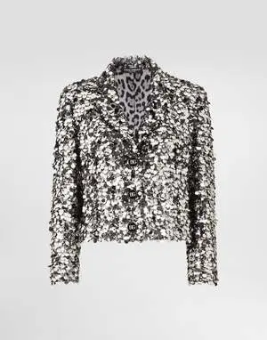 Dolce & Gabbana Short Single-breasted Jacket With Sequin Embellisht Blazers - Silver
