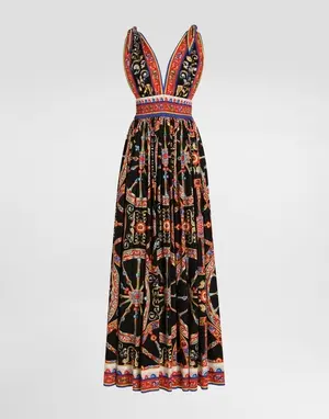 Dolce & Gabbana Carretto-print Long Poplin Dress Dresses Multi-colored - Multicolor