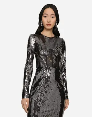 Dolce & Gabbana Long Sequined Dress With Corset Detailing