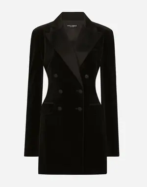 Dolce & Gabbana Double-breasted Velvet Turlington Jacket Blazers - Black