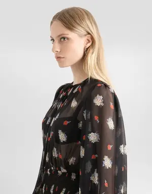 Dolce & Gabbana Floral Print Long Chiffon Dress