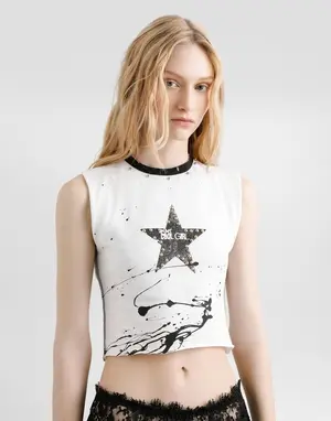 Dolce & Gabbana Sleeveless Jersey T-shirt With Print - Multicolor
