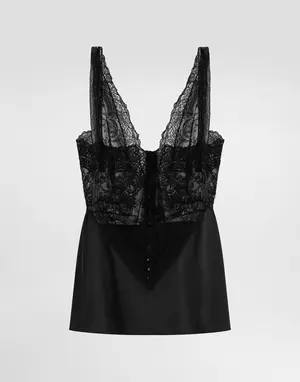Dolce & Gabbana Silk Top With Lace Inserts Shirts And Tops Silk - Black