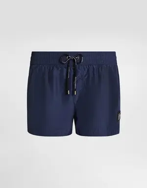Dolce & Gabbana Short Swim Boxer Shorts With Logo Jacquard Beachwear - Blue