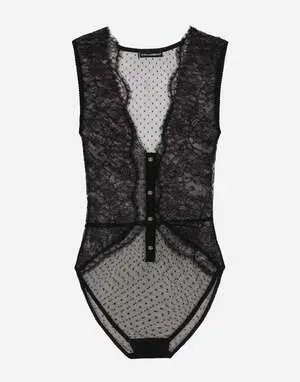 Dolce & Gabbana Lace Bodysuit With Plunging Neckline Underwear - Black