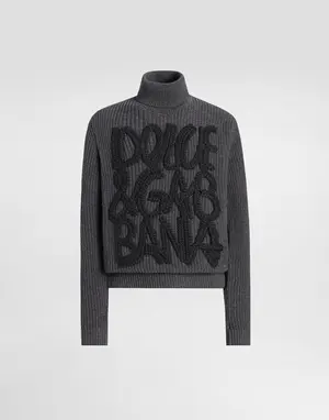 Dolce & Gabbana Wool Turtleneck With Embroidery Sweaters And Cardigans Gray - Grey