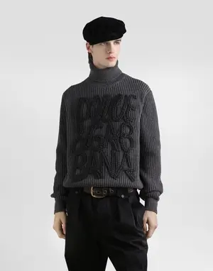 Dolce & Gabbana Wool Turtleneck With Embroidery Sweaters And Cardigans Gray