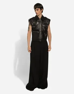 Dolce & Gabbana Leather Vest With Multiple Pockets Coats And Jackets
