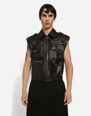 Dolce & Gabbana Leather Vest With Multiple Pockets Coats And Jackets
