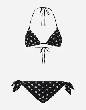Dolce & Gabbana Padded Triangle Bikini With Dg Logo Swimwear - Print