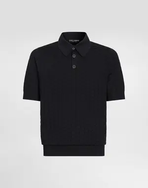 Dolce & Gabbana Micro-dot Stitch Silk Polo Shirt Sweaters And Cardigans - Blue