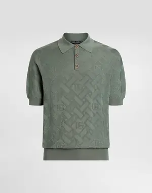 Dolce & Gabbana Micro-dot Stitch Silk Polo Shirt Sweaters And Cardigans - Grey