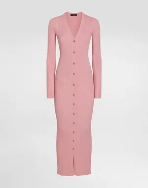 Dolce & Gabbana Long Ribbed Wool Cardigan Sweaters And Cardigans - Pink