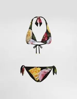 Dolce & Gabbana Rose And Peony- Padded Triangle Bikini Swimwear - Print