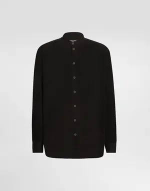 Dolce & Gabbana Cotton Canvas Mandarin Shirt Shirts - Black