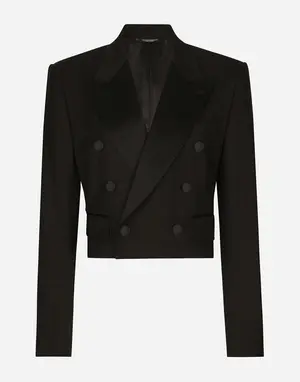 Dolce & Gabbana Cropped Double-breasted Wool Tuxedo Jacket Blazers Wool - Black