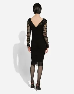 Dolce & Gabbana Draped Midi Dress In Cotton Tulle