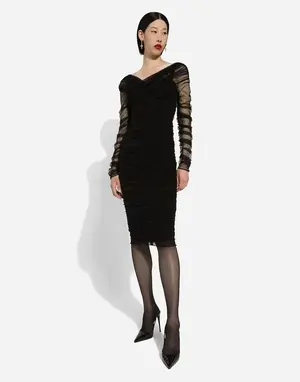 Dolce & Gabbana Draped Midi Dress In Cotton Tulle