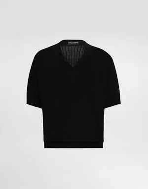 Dolce & Gabbana Short-sleeved Cotton Openwork Polo-shirt Sweaters And Cardigans - Black