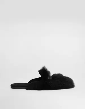 Dolce & Gabbana Shearling And Suede Slippers Slides And Mules - Black