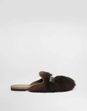 Dolce & Gabbana Shearling And Suede Slippers Slides And Mules - Brown