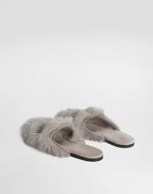 Dolce & Gabbana Shearling And Suede Slippers Slides And Mules - Grey