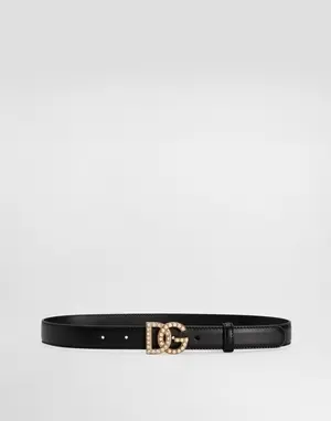 Dolce & Gabbana Calfskin Belt With Dg Logo With Rhinestones And Pearls Belts Multi-colored Leather - Multicolor