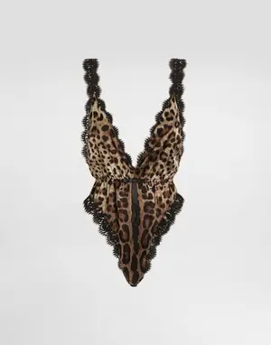 Dolce & Gabbana Leo- Satin Bodysuit Underwear Animal - Print