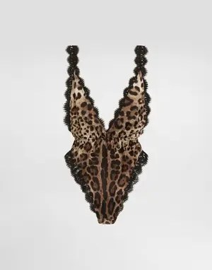 Dolce & Gabbana Leo- Satin Bodysuit With Lace Detailing - Print